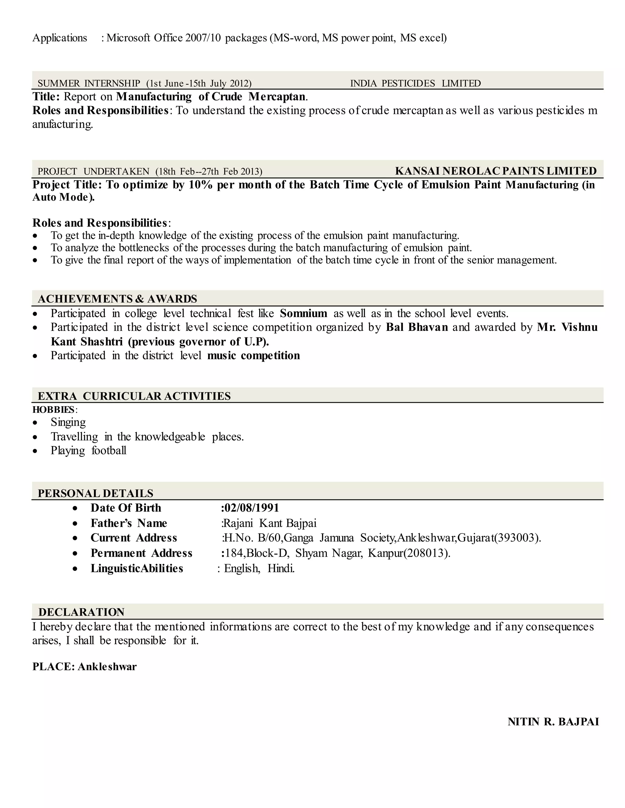 Nitin Bajpai updated CV | DOCX