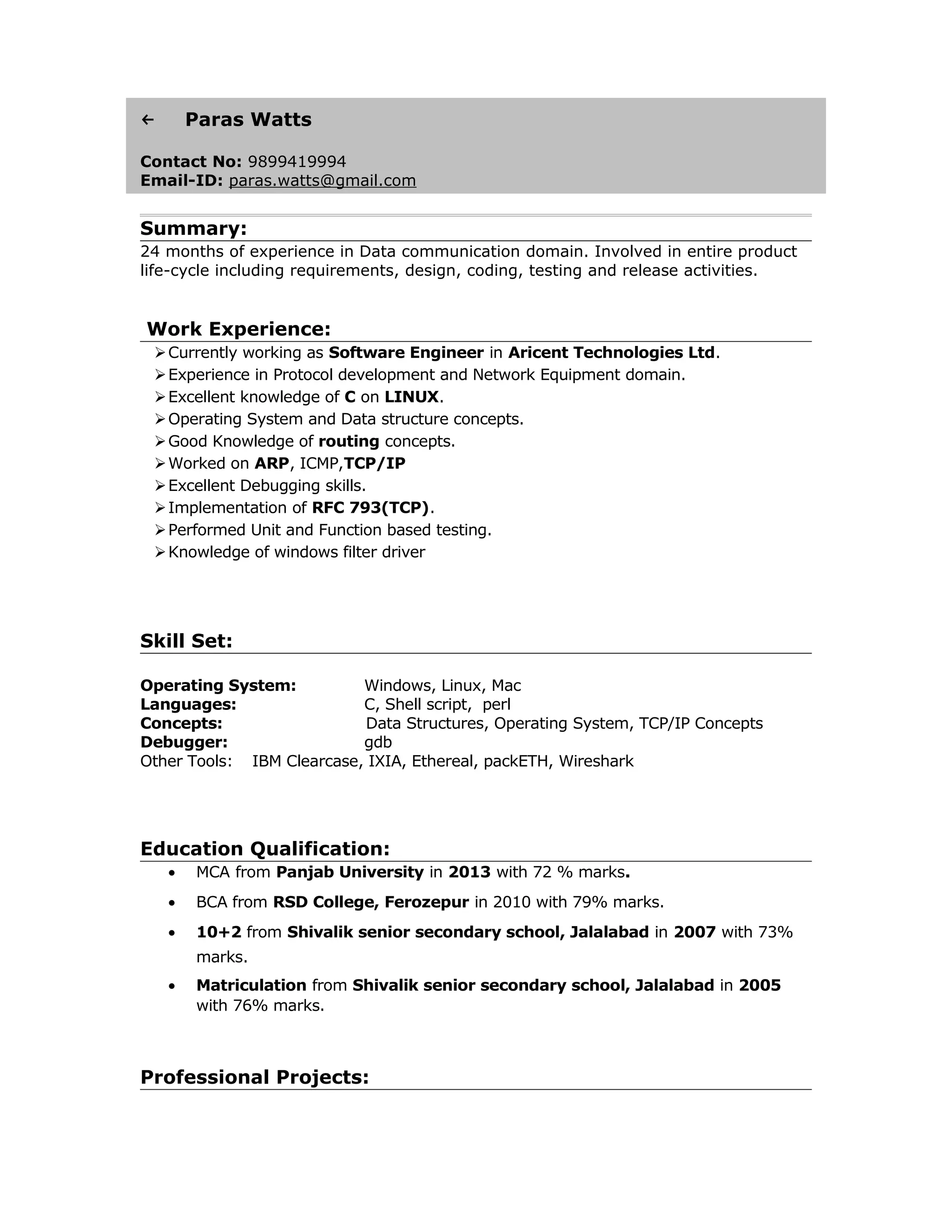 Paras_watts_resume | PDF
