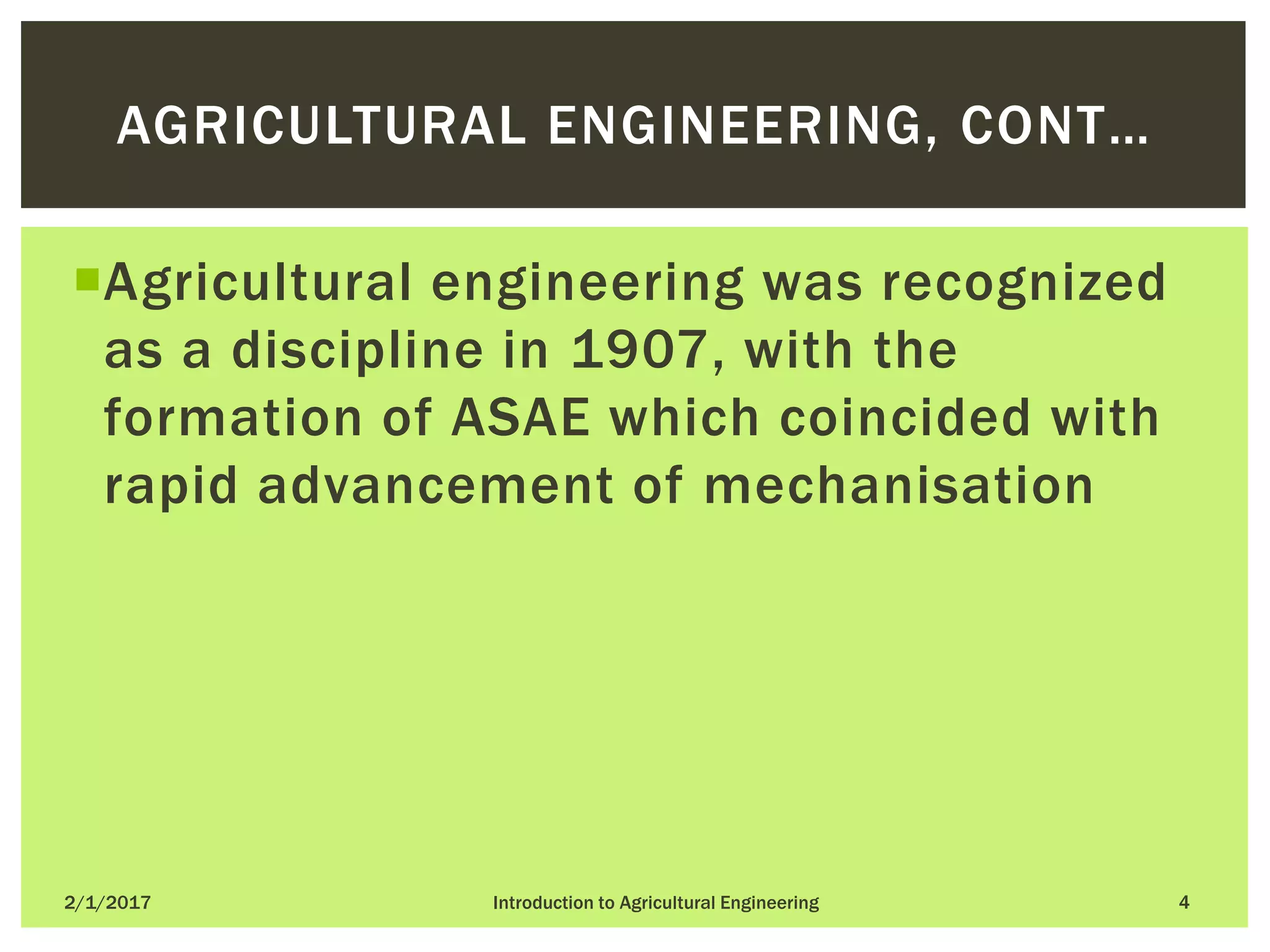 INTRODUCTION TO AGRICULTURAL ENGINEERING UOM | PDF