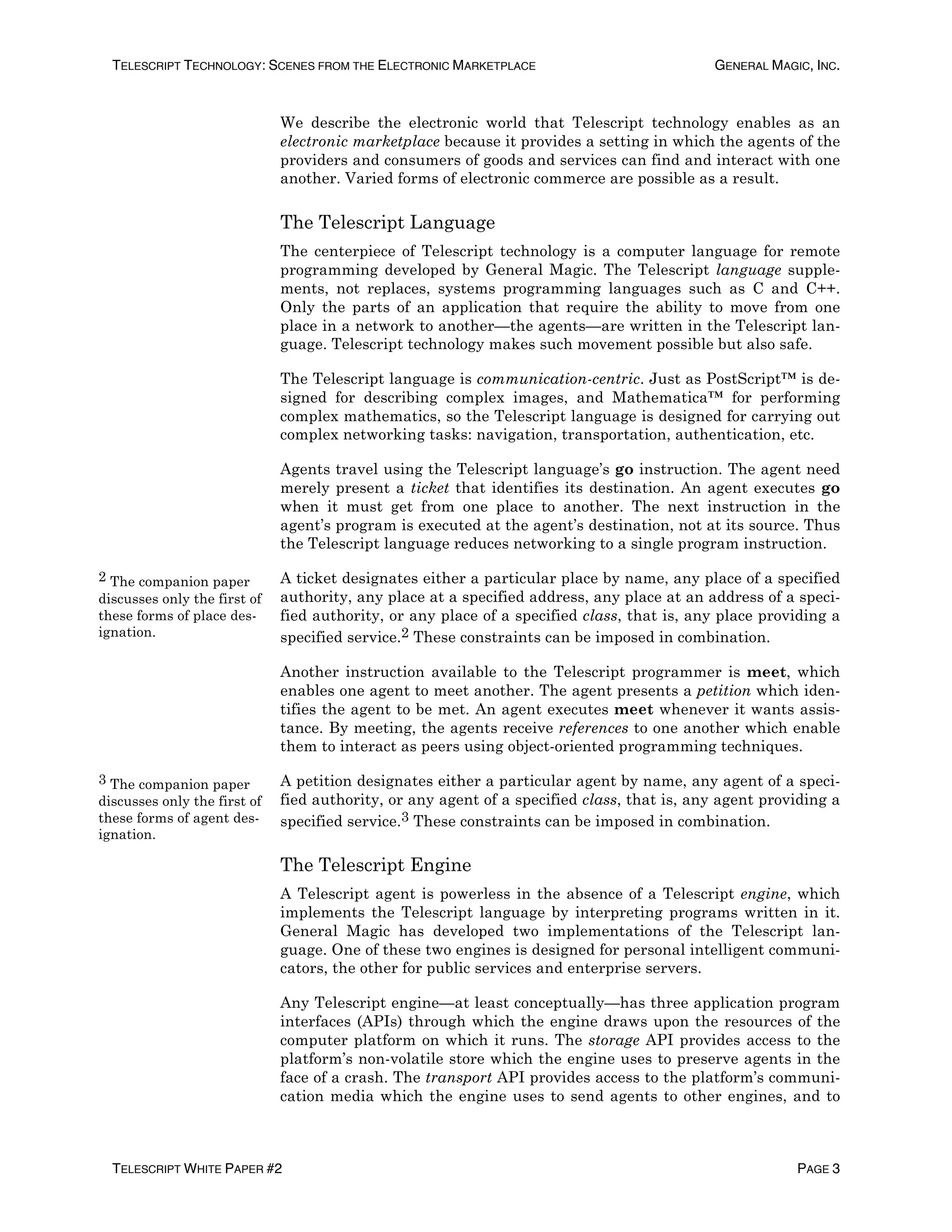 Telescript White Paper #2