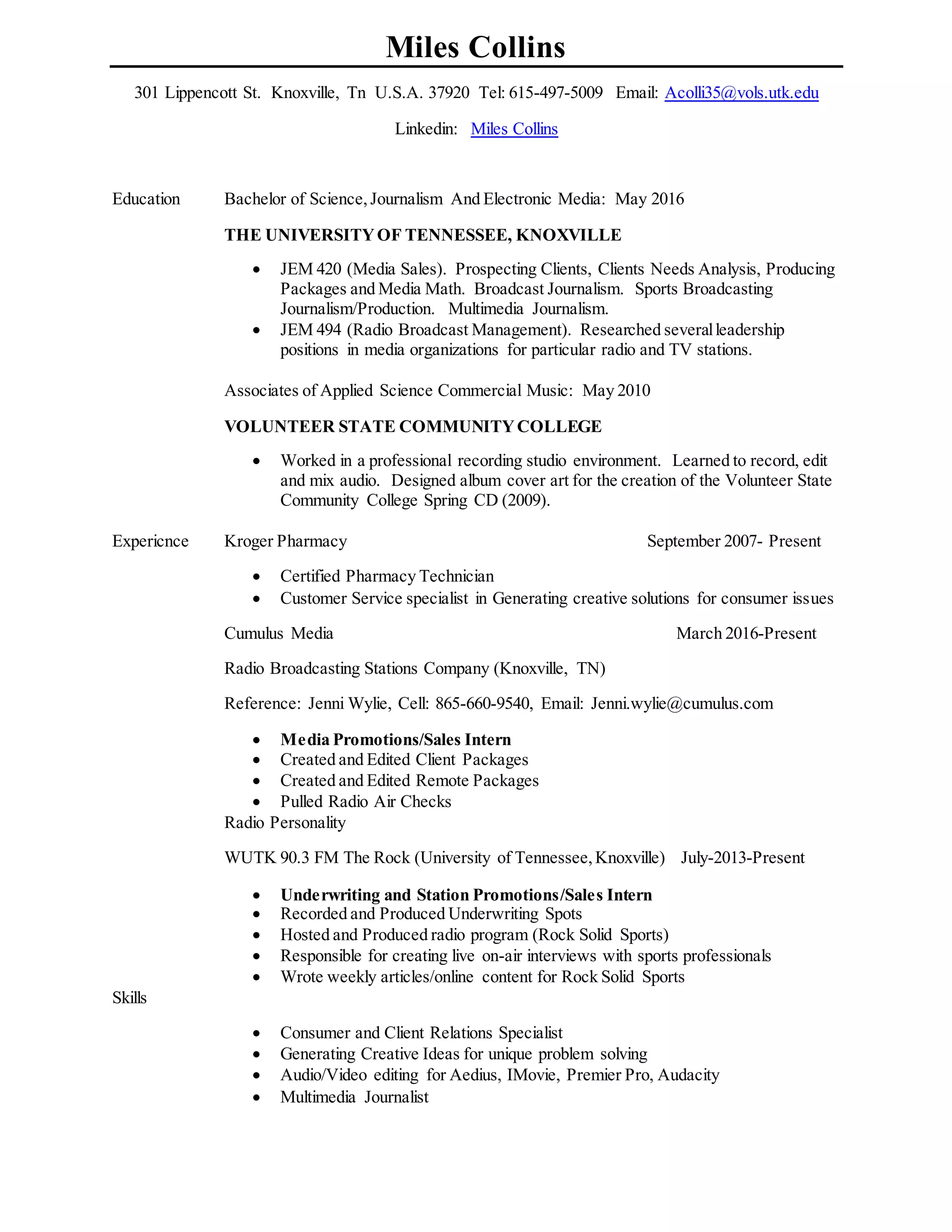 Miles Collins Resume | DOCX