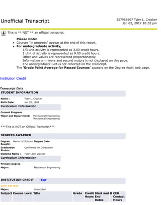 WPI Unofficial Transcript | PDF | Undergraduate Education | College Education
