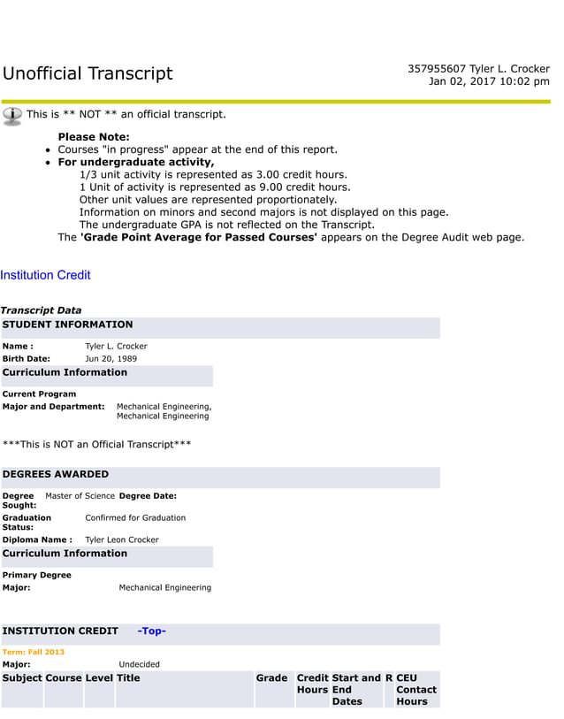 WPI Unofficial Transcript | PDF | Undergraduate Education | College ...