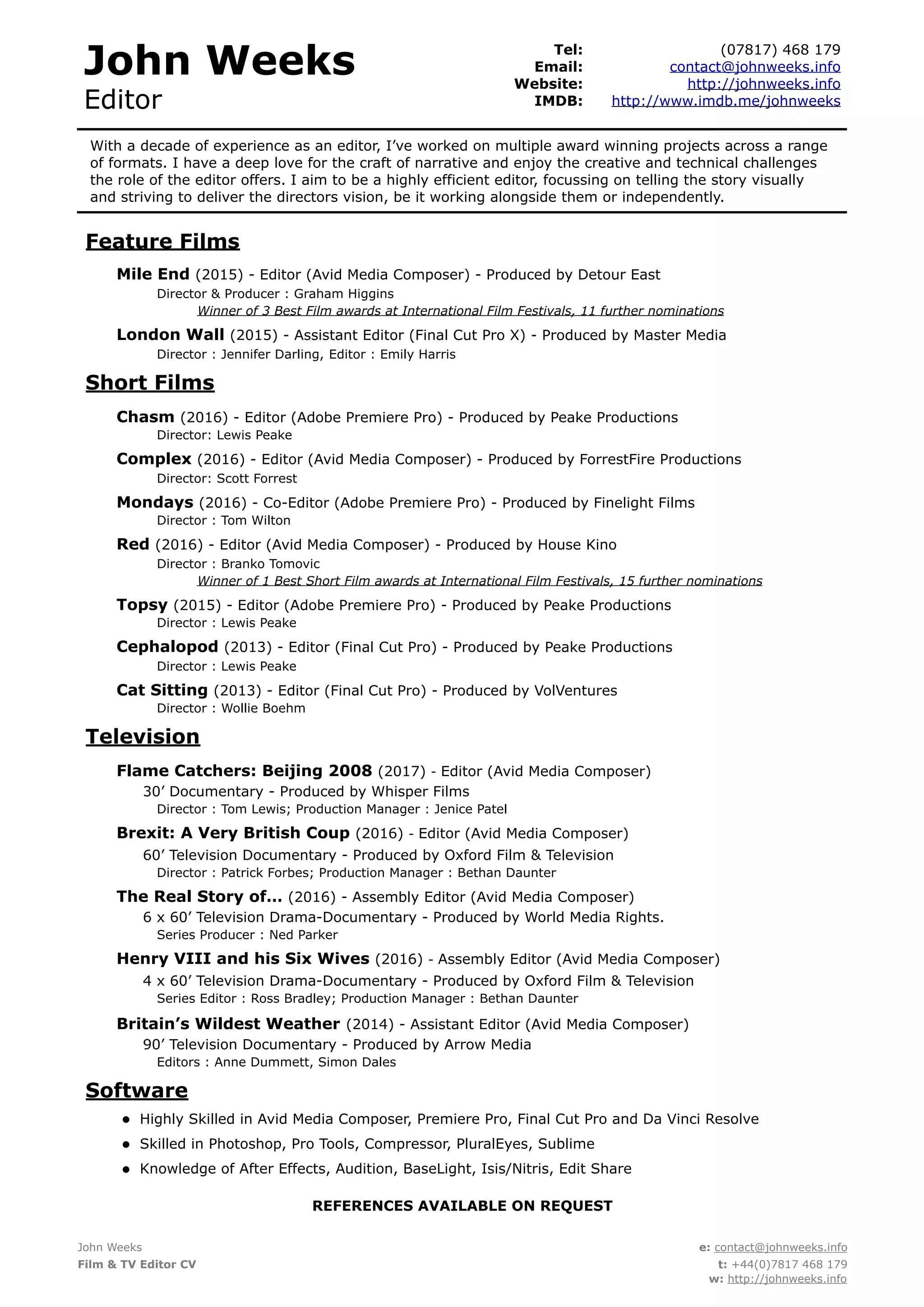 JohnWeeks_Film&TVEditor_CV_Feb2017 | PDF
