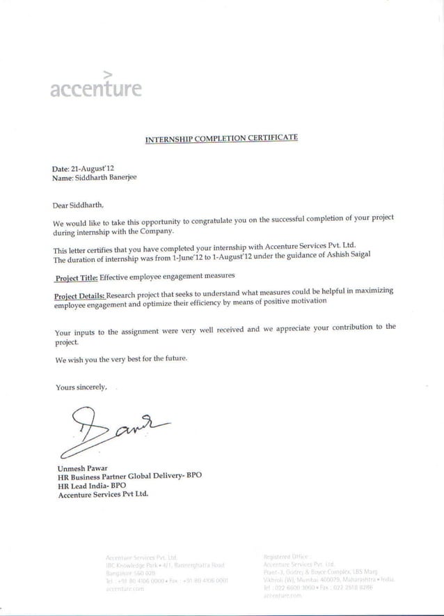 Siddharth Banerjee - Internship Completion Certificate | PDF