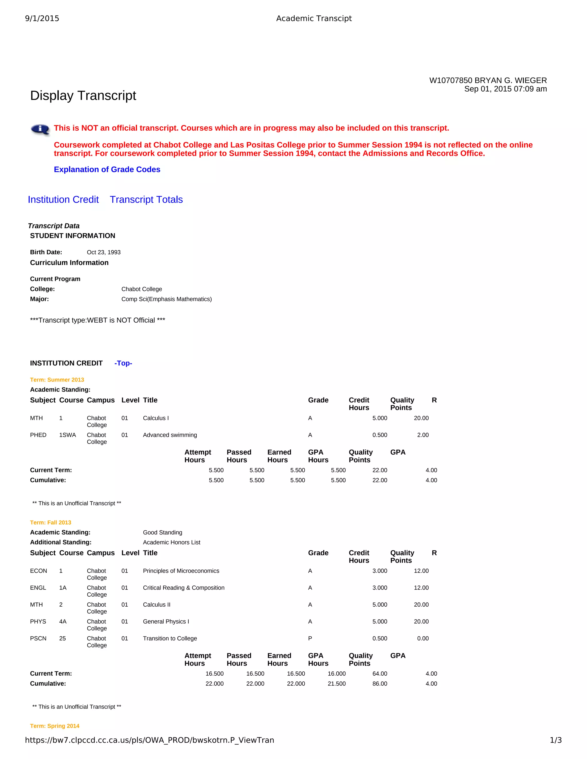AcademicTranscipt | PDF