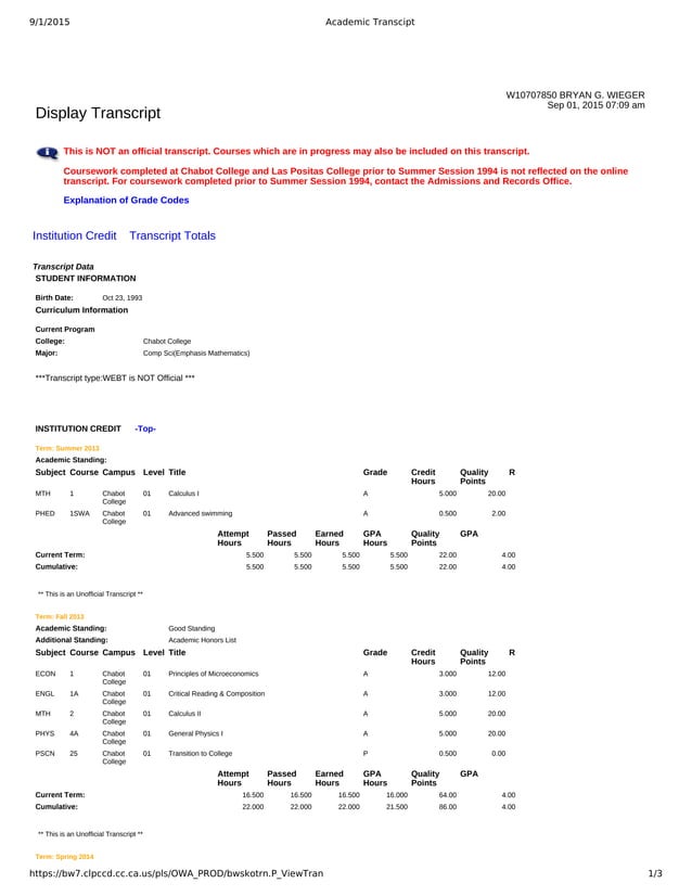 AcademicTranscipt | PDF