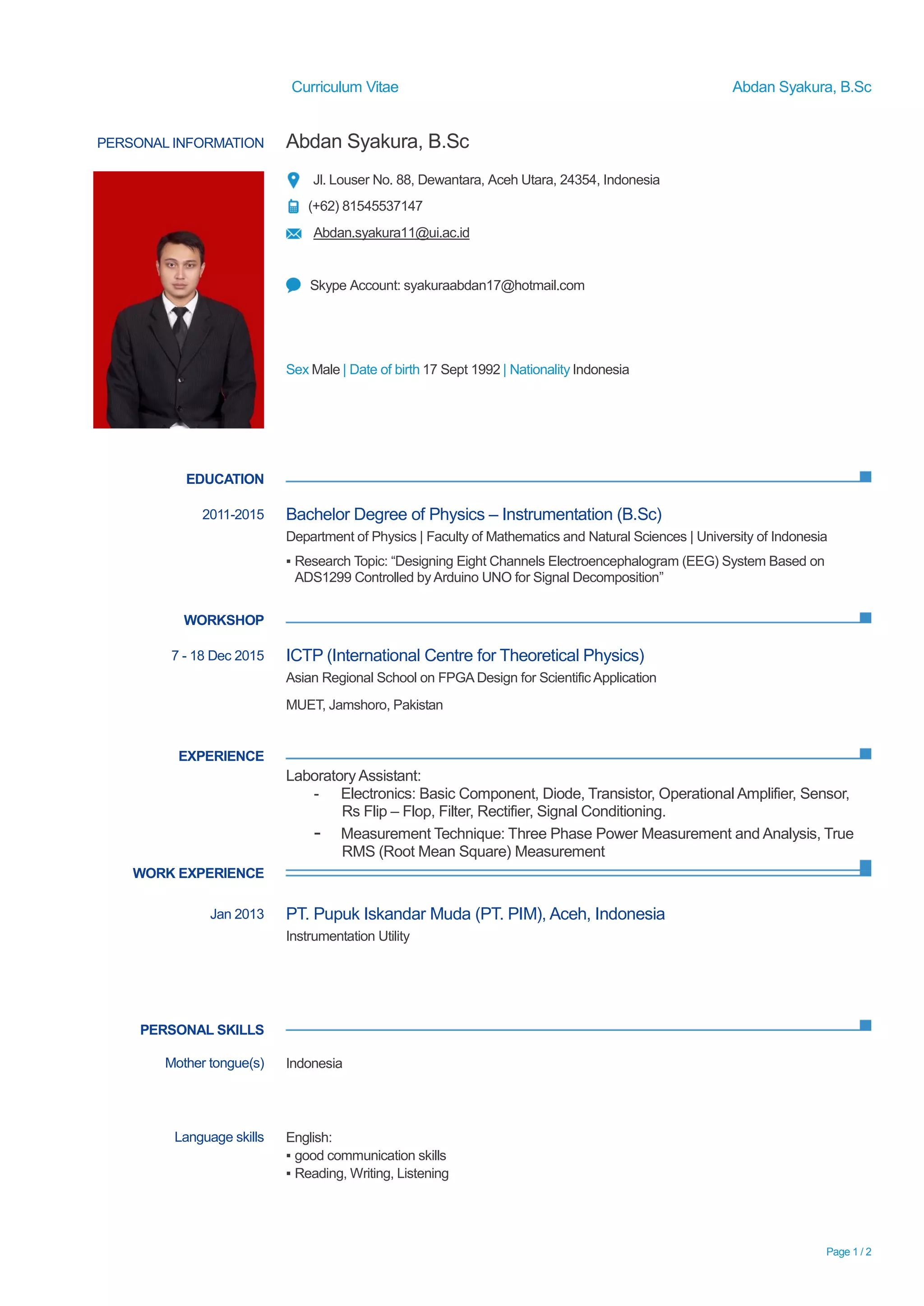 CV Abdan Syakura | PDF