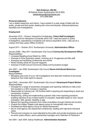 Neil Anderson CV 2015 | PDF