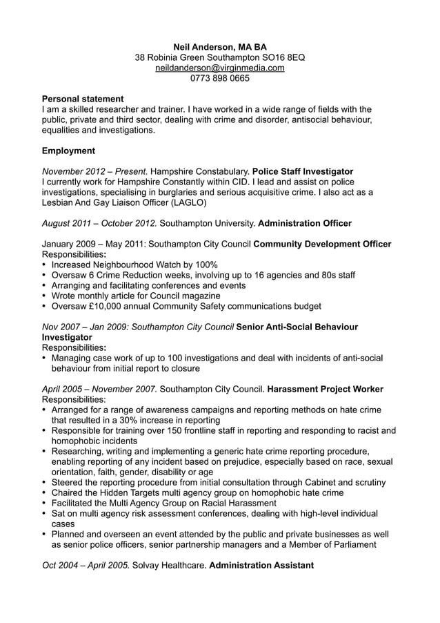 Neil Anderson CV 2015 | PDF | Crime & Harmful Acts to Individuals, Society & Human Right ...