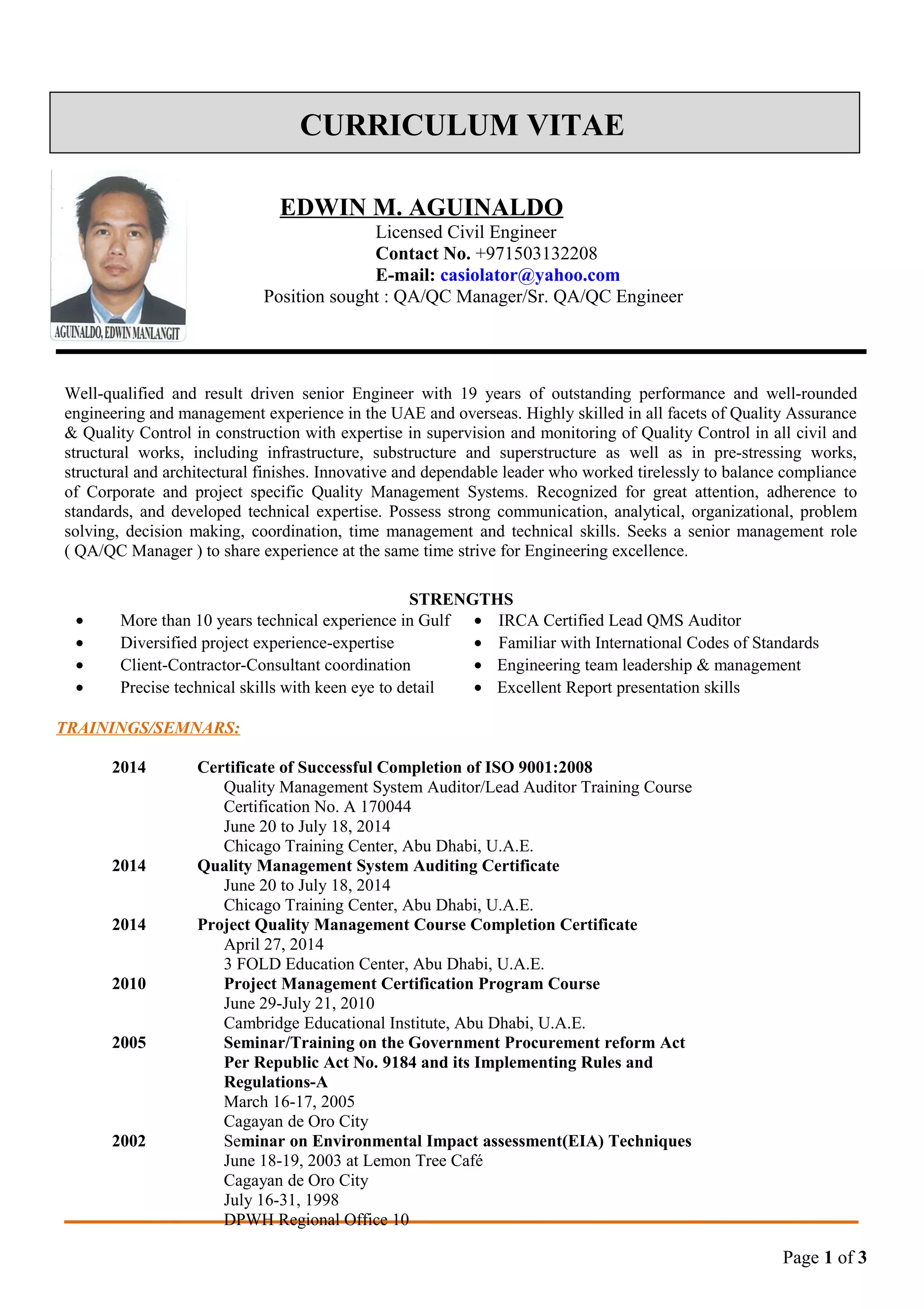 edwin cv for QA-QC Manager | PDF