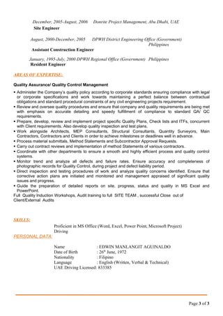 edwin cv for QA-QC Manager | DOC