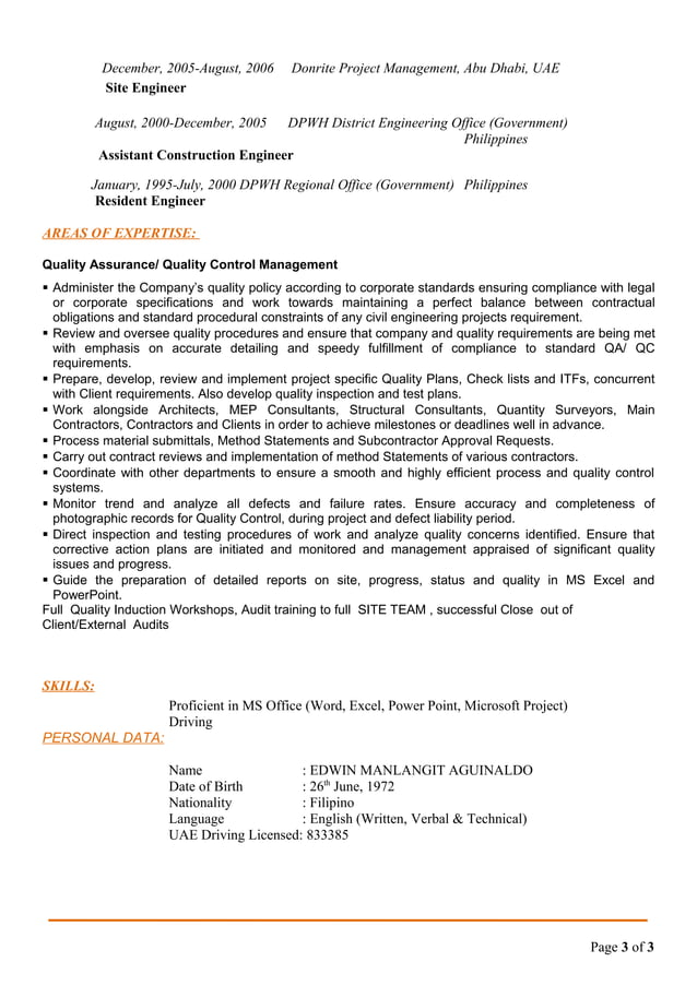 edwin cv for QA-QC Manager | DOC | Civil Engineering Industry | Industries