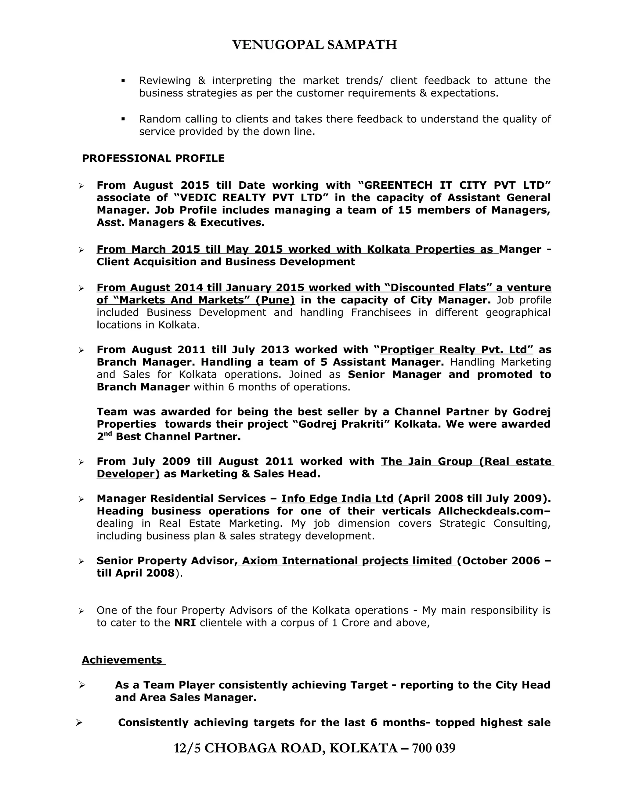 Resume Venugopal Sampath | DOC