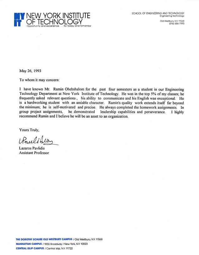 Ramin's Letters of Recommendation | PDF