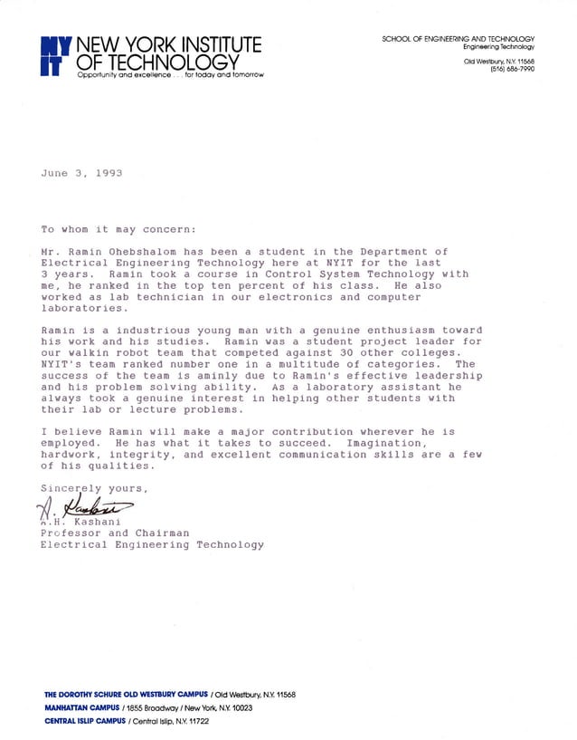 Ramin's Letters of Recommendation | PDF