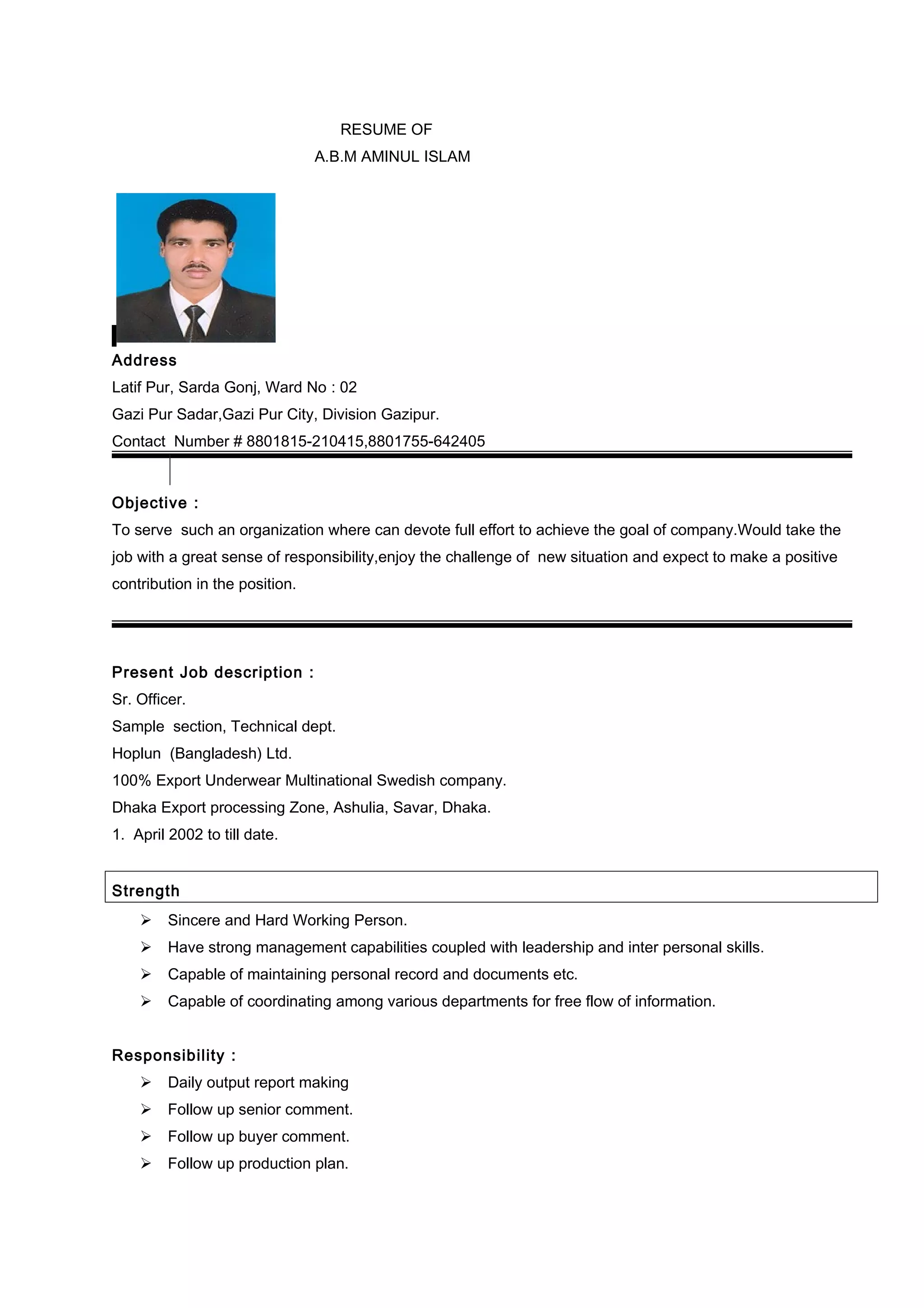 Resume Of Aminul | DOC | Islam | Religion & Spirituality
