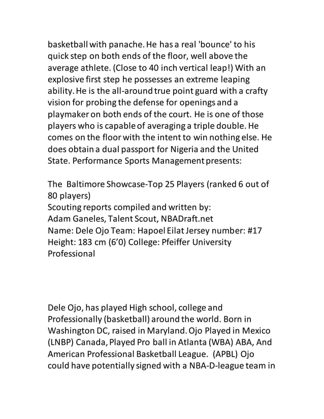 Dele Ojo Basketball Bio | PDF