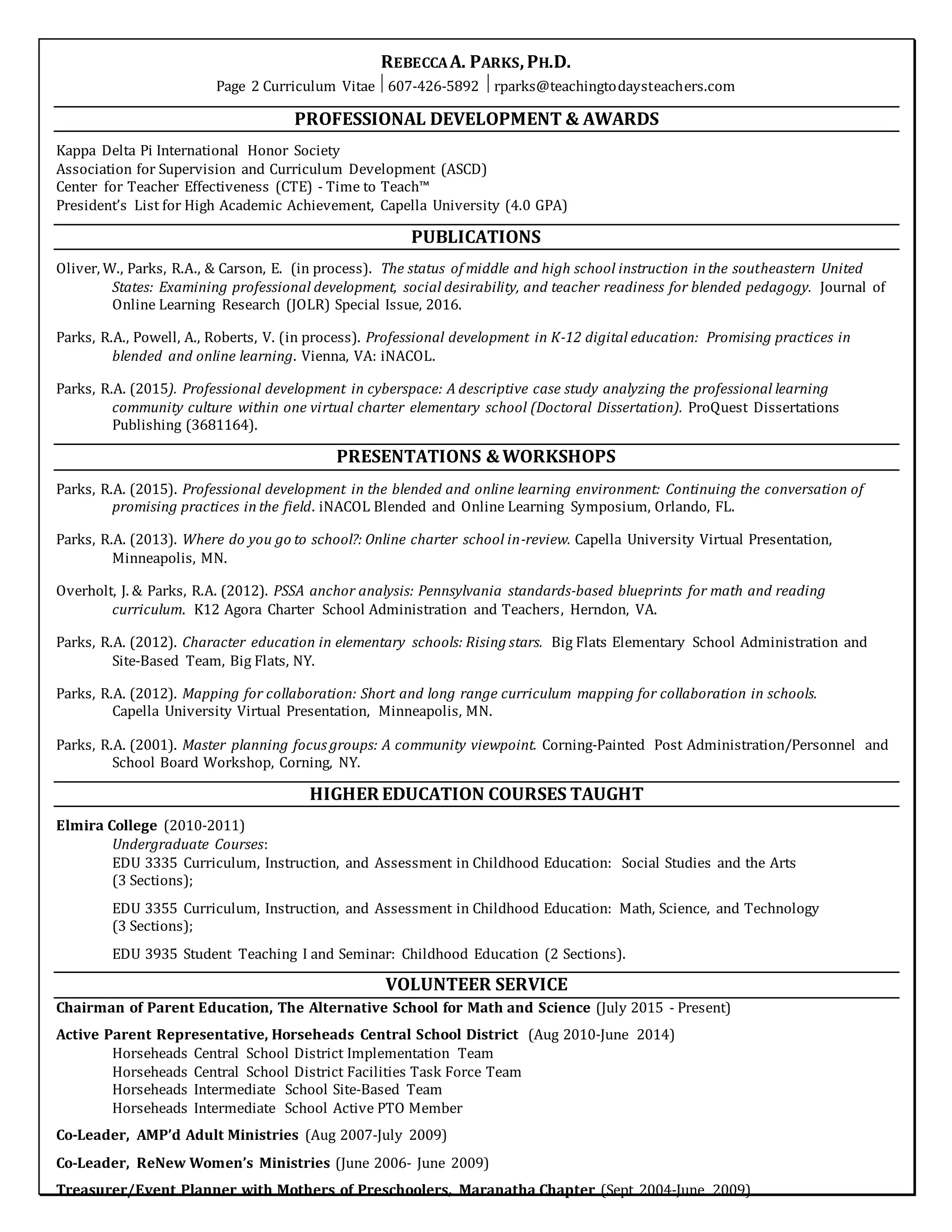 Curriculum Vitae - RParks 06.2016