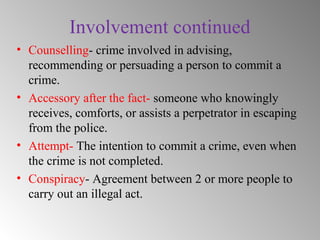 elements of a crime and involvment in a crime | PPT