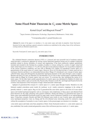 Some Fixed Point Theorems in b G -cone Metric Space | PDF