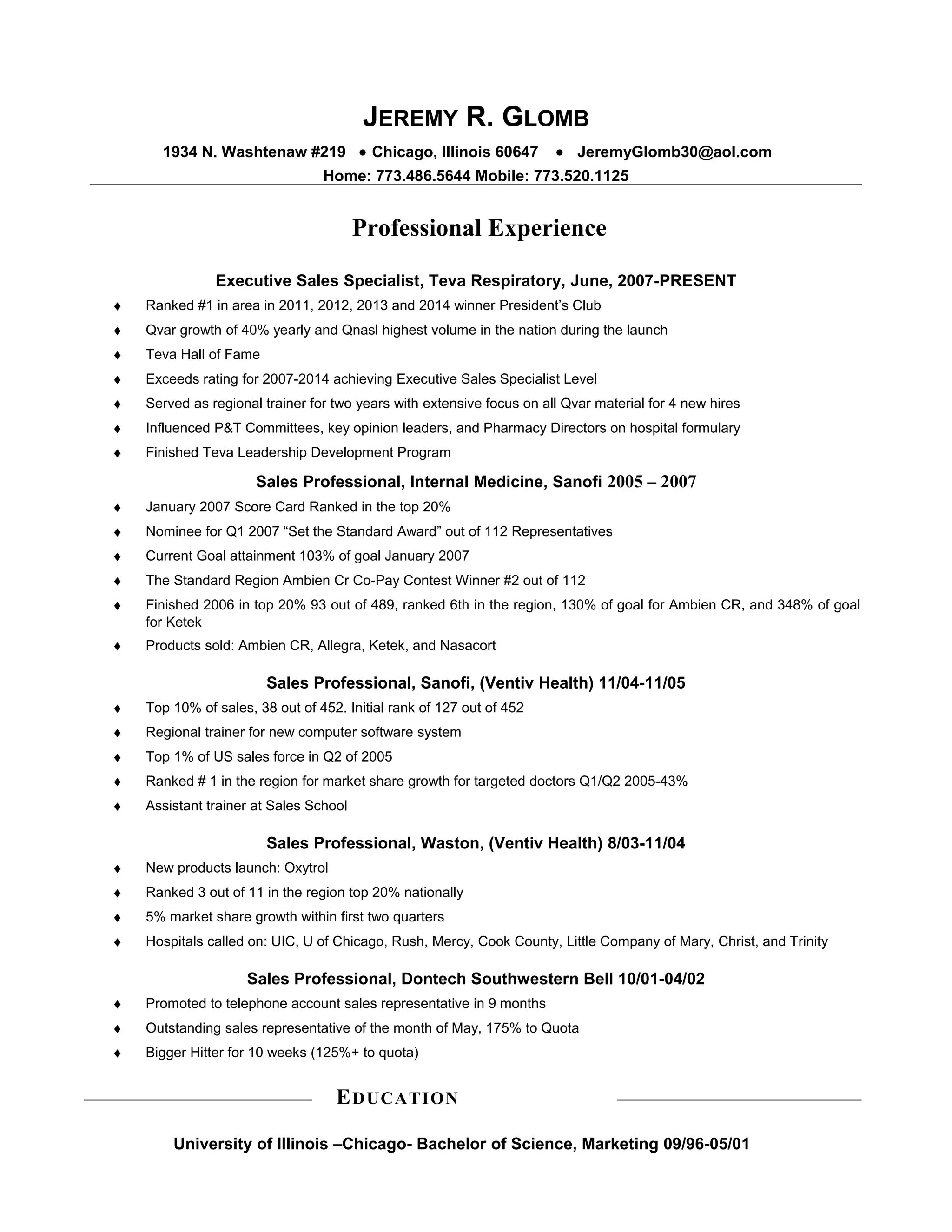 Jeremy Glomb Resume | DOC