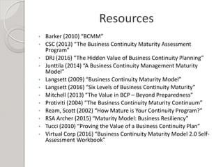 Demonstrating the Value of BCP - Maturity Models - Andrews - Oct 2016 | PDF