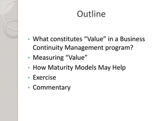 Demonstrating the Value of BCP - Maturity Models - Andrews - Oct 2016 | PDF