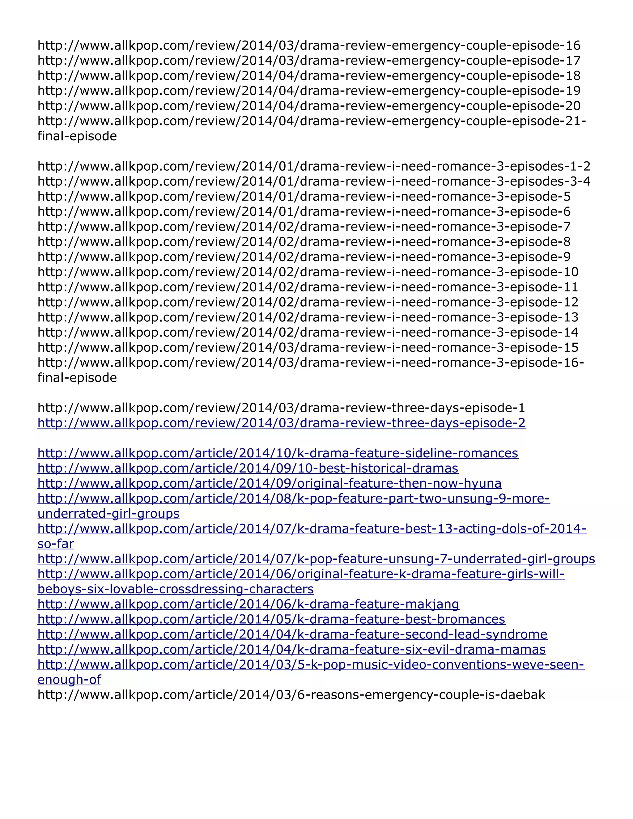 URLs clean list | ODT