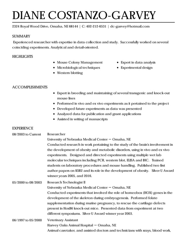 Diane Costanzo-Garvey Resume 1 | PDF