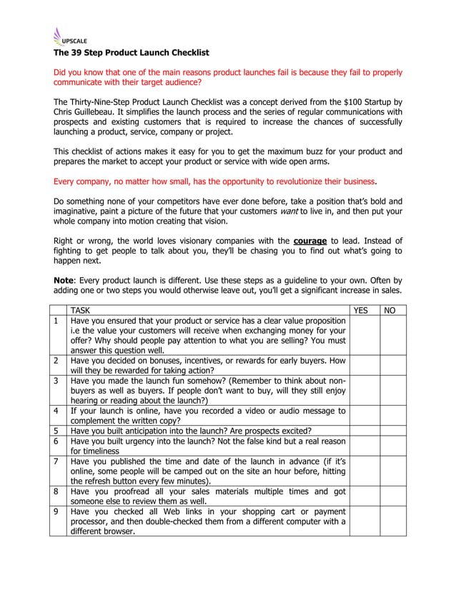 The 39 Step Product Launch Checklist | PDF