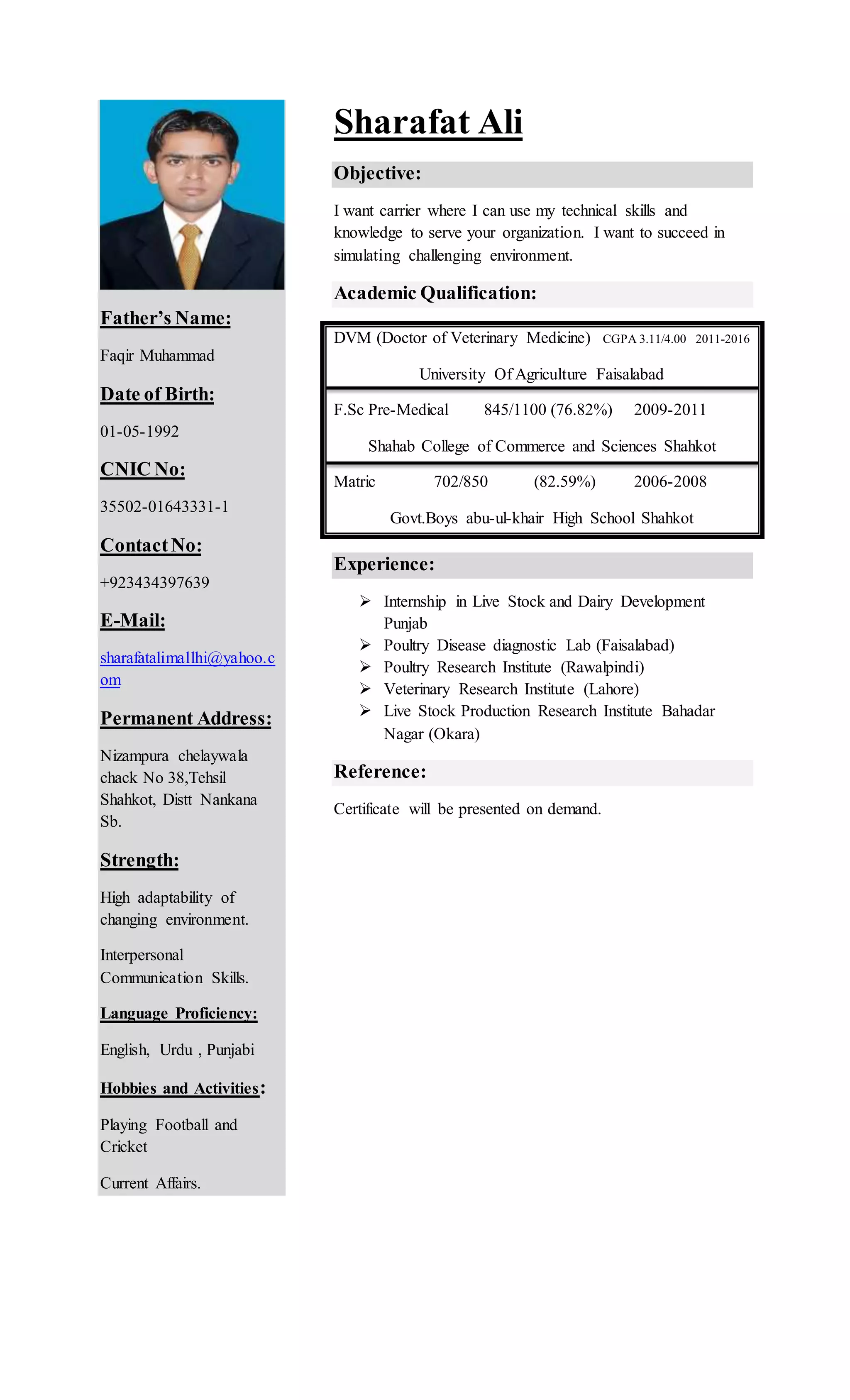 Sharafat Ali RESUME | PDF