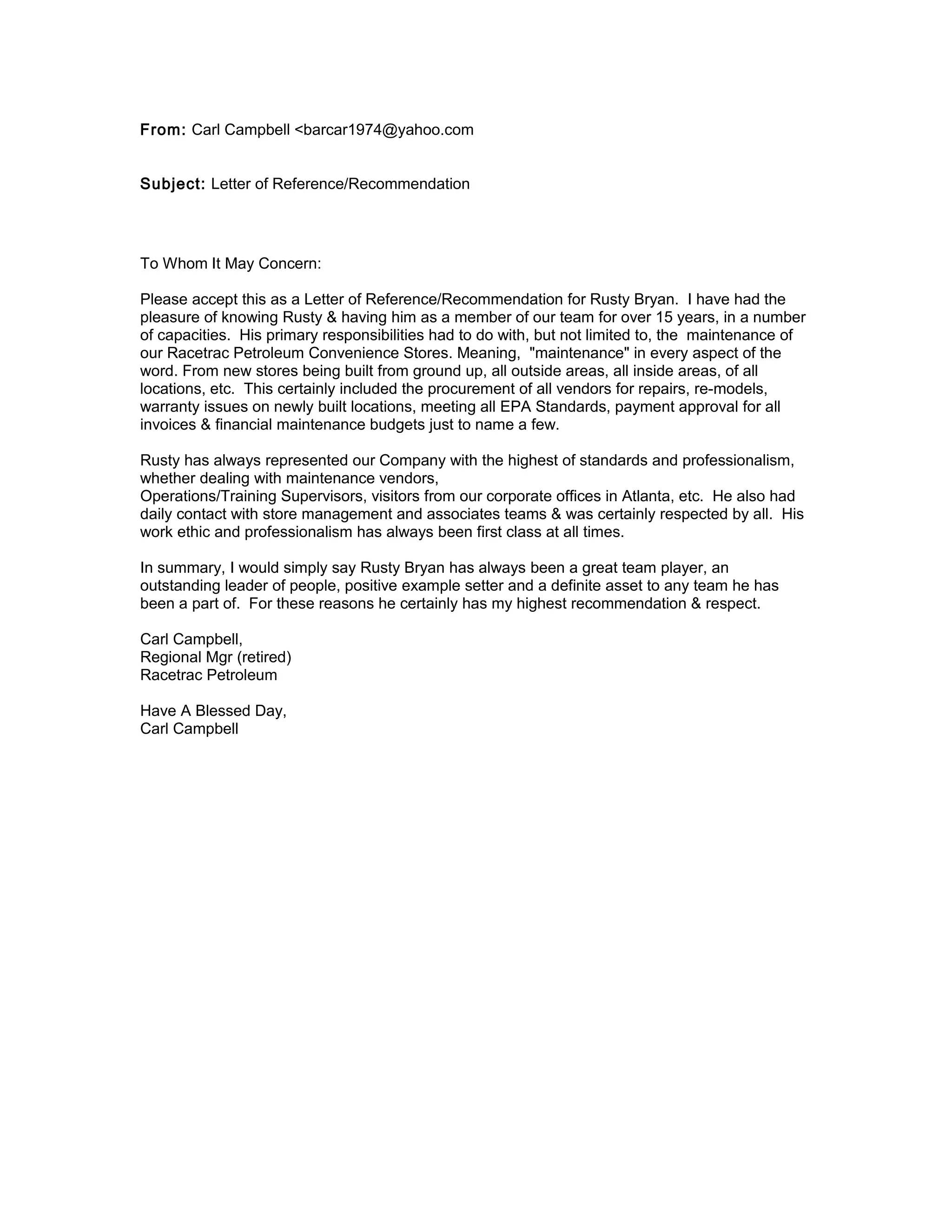 Reference letter from Carl Campbell | DOC