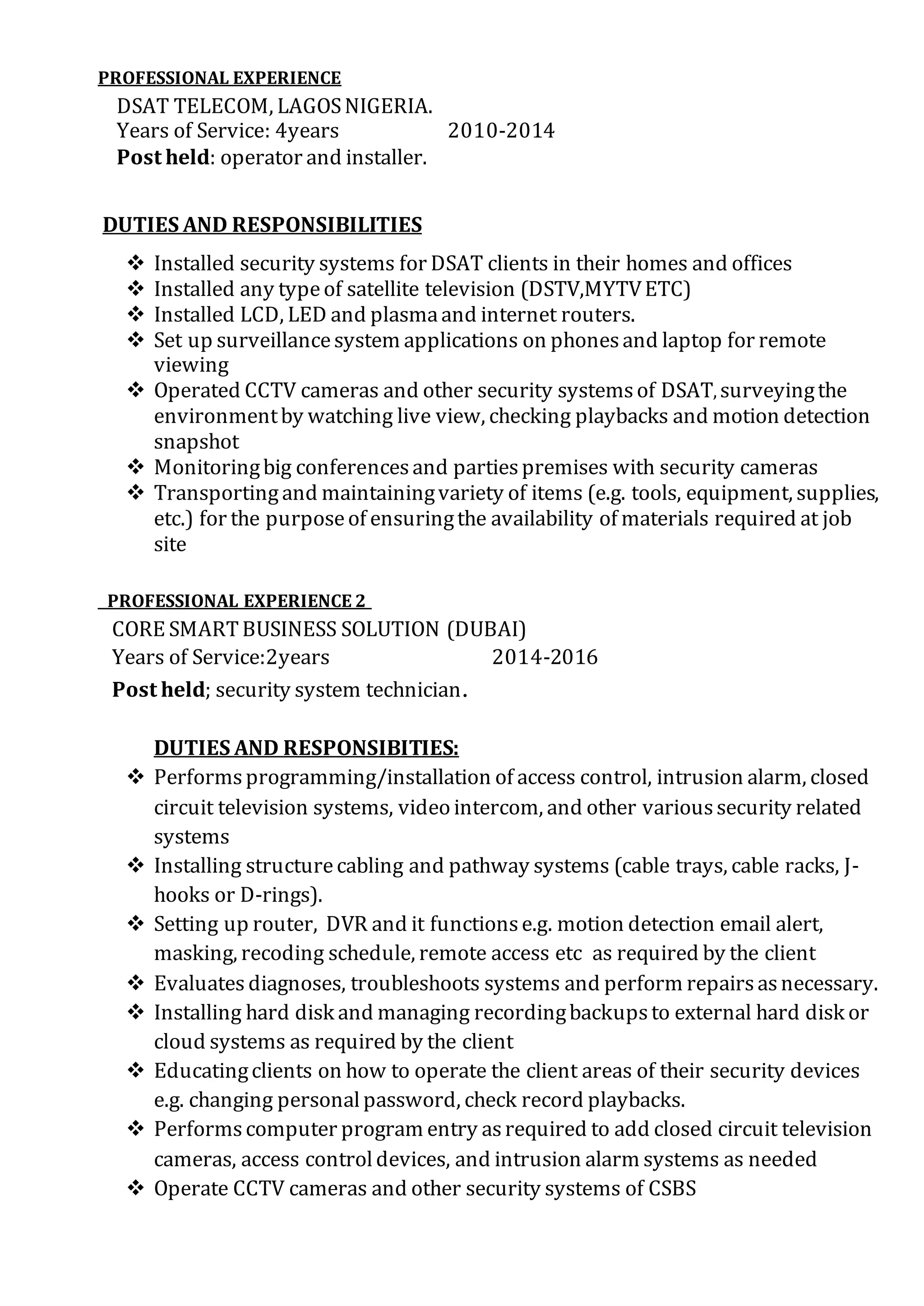 CCTV TECNICIAN CV CORE SMART AND DPS - Copy | PDF