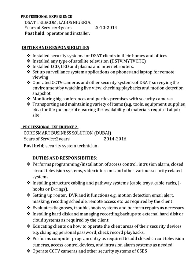 CCTV TECNICIAN CV CORE SMART AND DPS - Copy | PDF