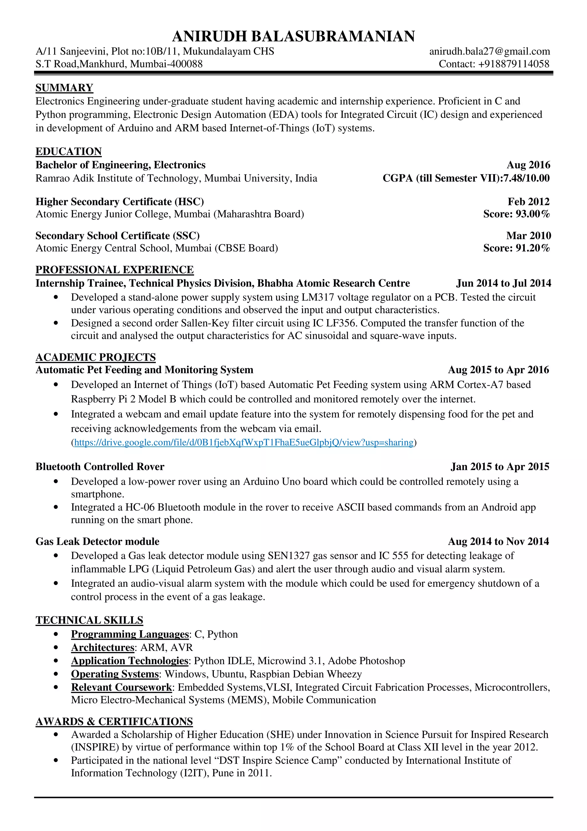 Resume- Anirudh Balasubramanian | PDF