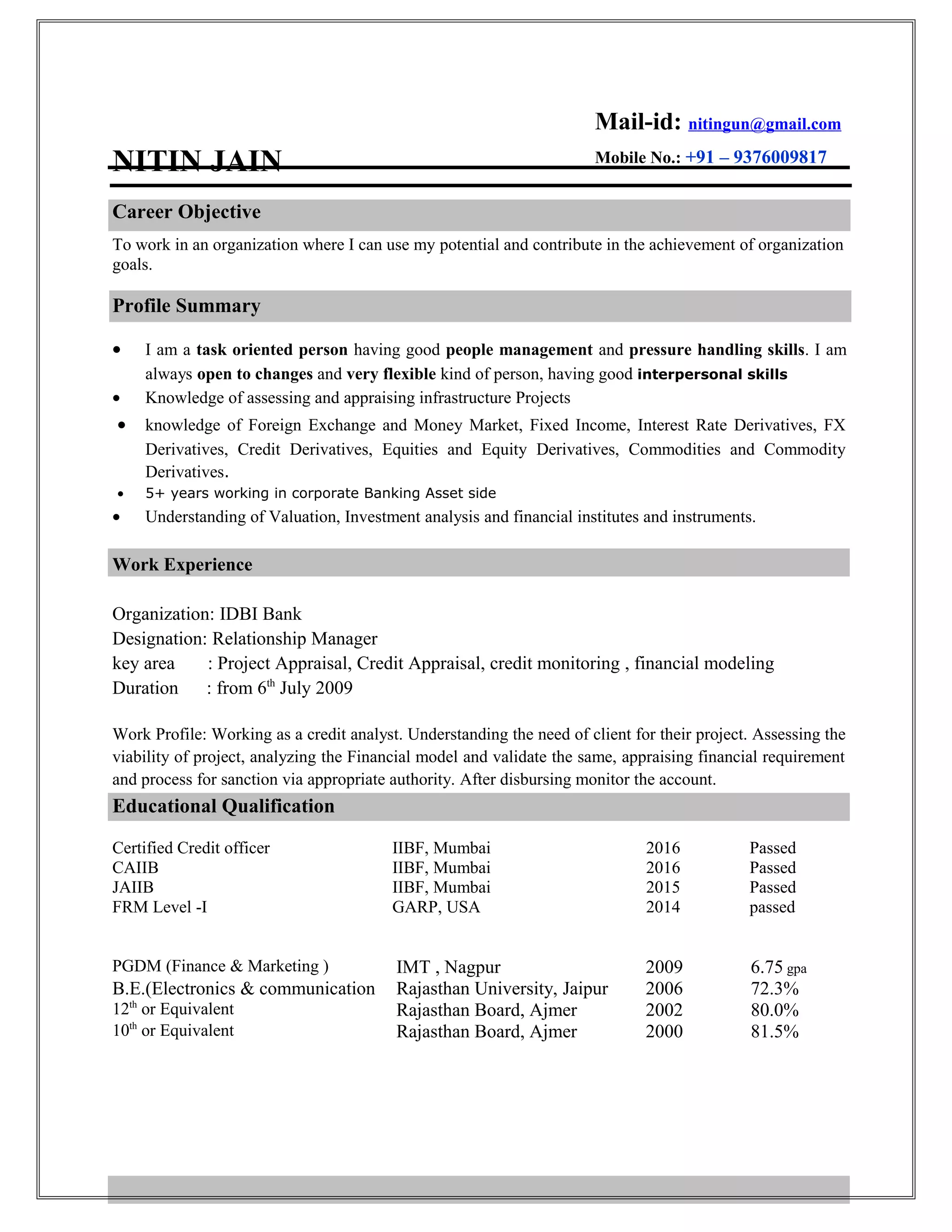 Nitin Jain resume | DOC