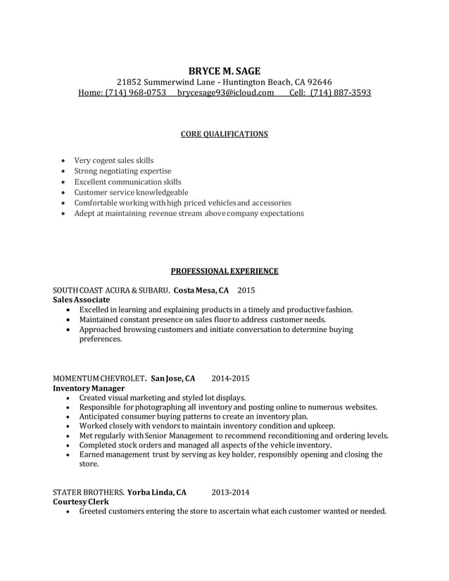 Bryce Resume Recent | PDF