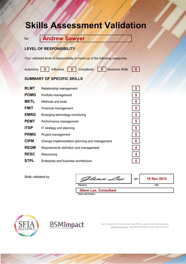 SFIA Validation Report - Andrew Sawyer | PDF