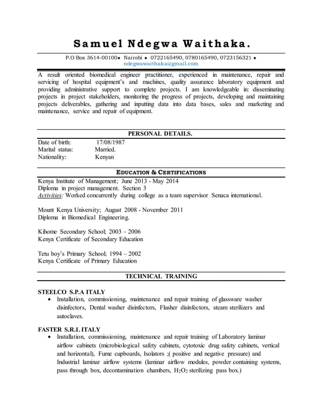 Samuel_Ndegwa_Waithaka_c.v[1] | DOCX | Healthcare Industry | Industries