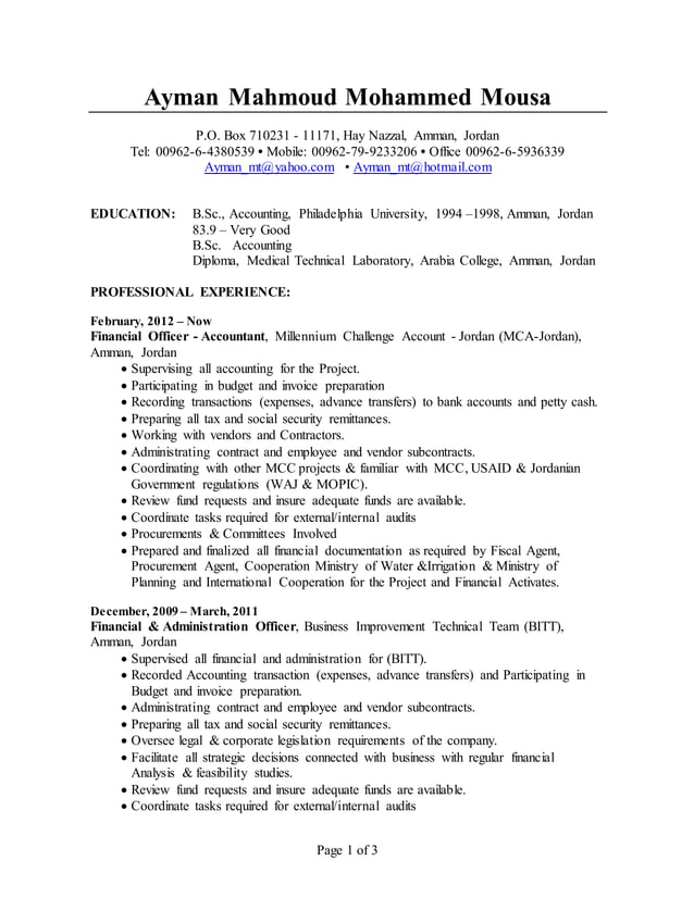 Ayman Mousa - C.V. Financial Officer | PDF