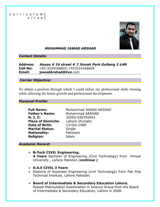 Curriculum vitae Jawad Arshad | DOC