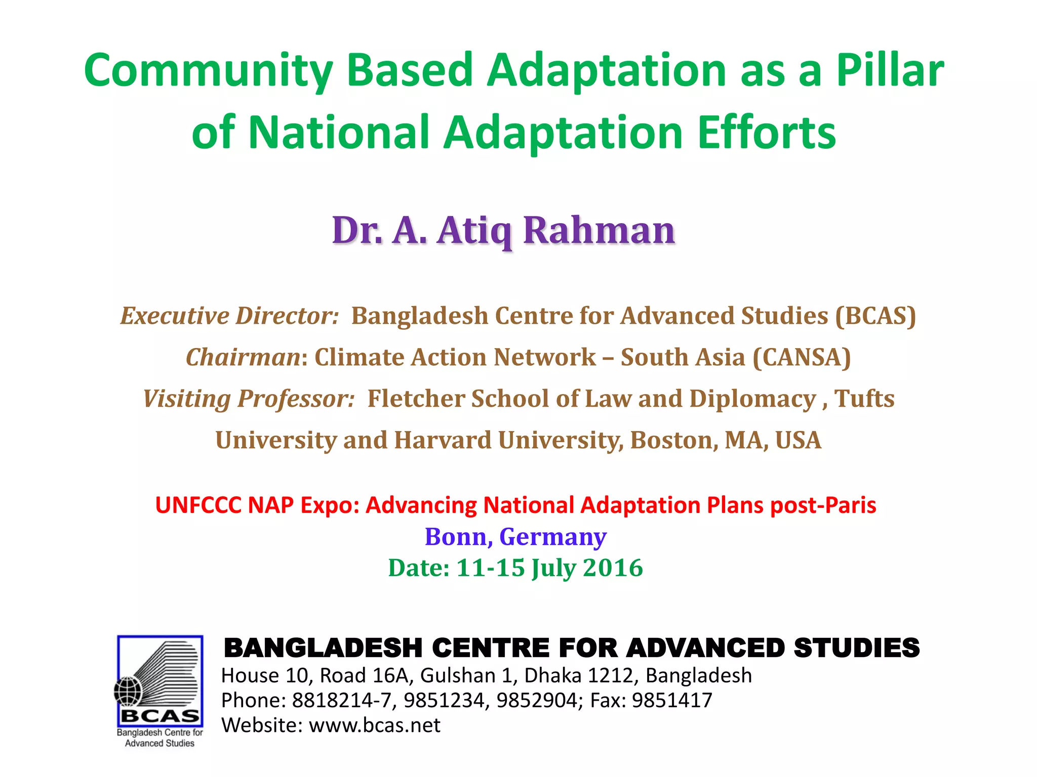 Community Based Adaptation as a Pillar of National Adaptation Efforts | PPT