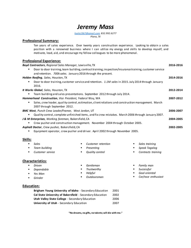 jeremy resume oct 2016 | PDF