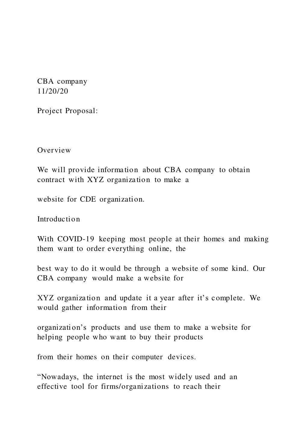 CBA company 112020 Project Proposal Overview | PDF
