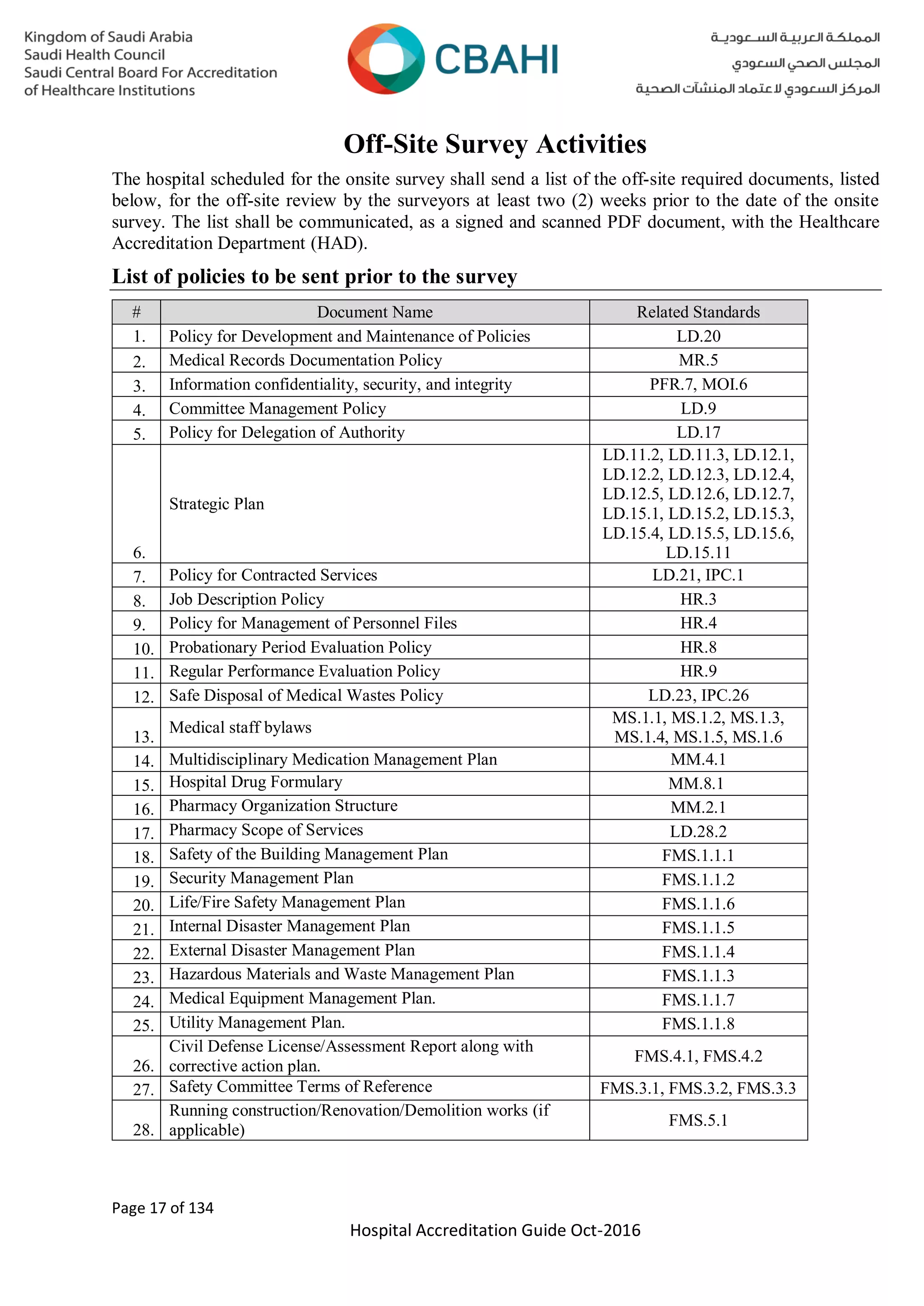 Cbahi hospital accreditation guide october 2016 | PDF