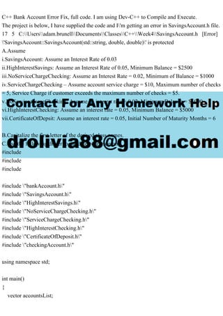 C++ Bank Account Error Fix, full code. I am using Dev-C++ to Compile.pdf