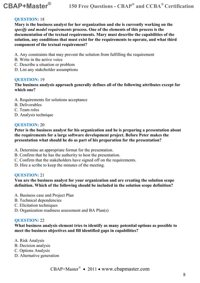 CBAP+Master 150 Free Questions | PDF