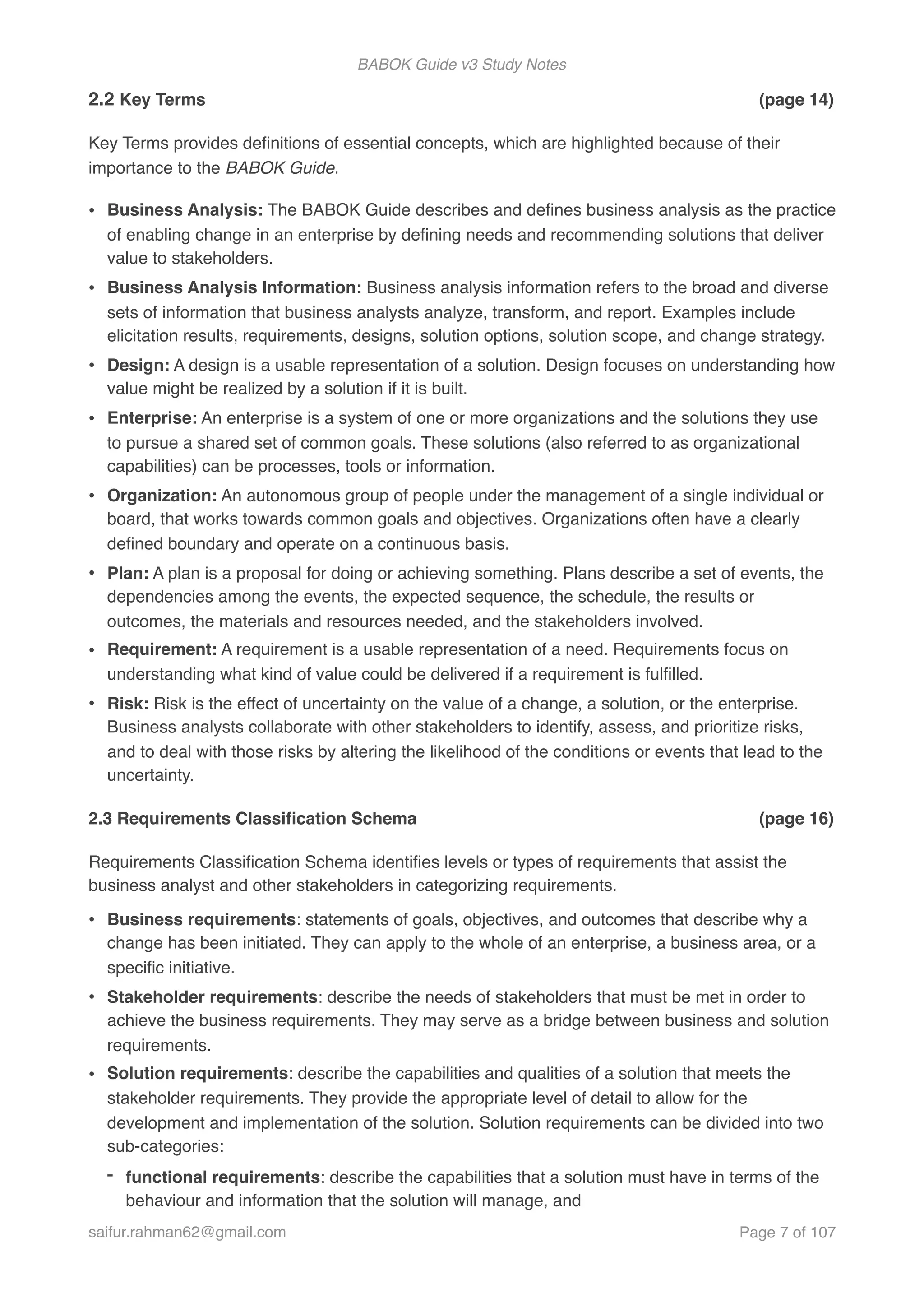 CBAP BABOK v3 notes | PDF