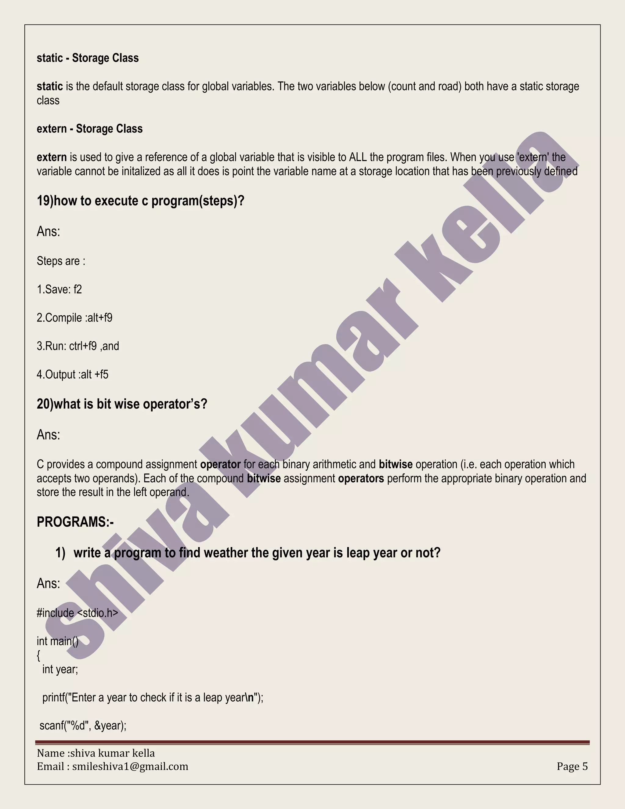 C basic questions&ansrs by shiva kumar kella | PDF | Programming Languages | Computing